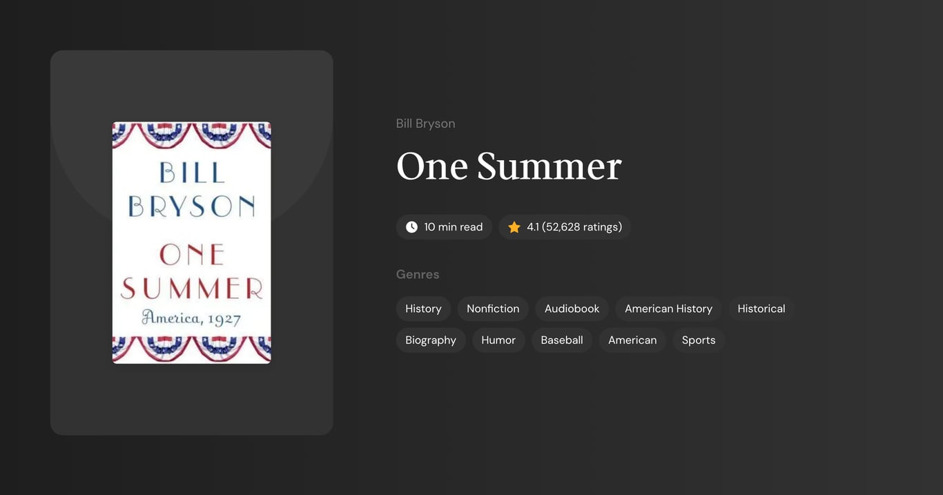 One Summer Book Summary