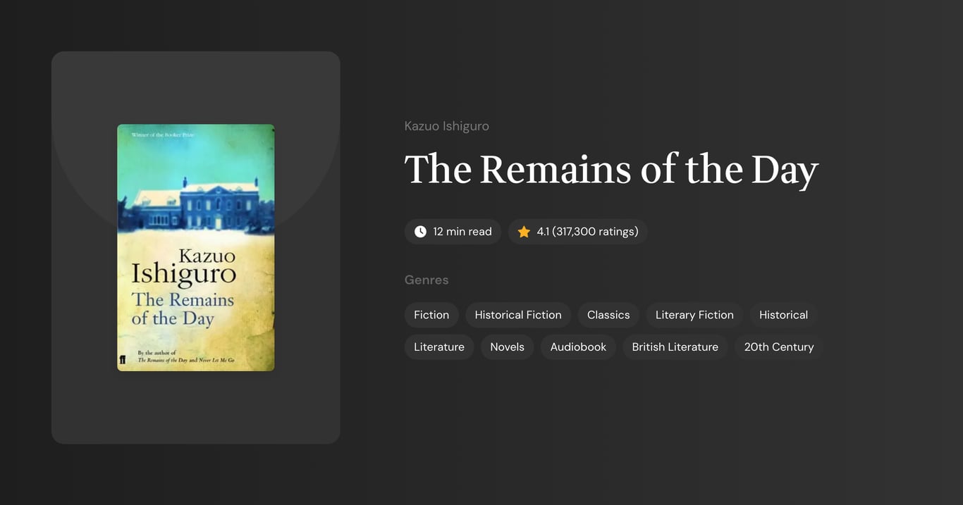 The Remains of the Day Book Summary