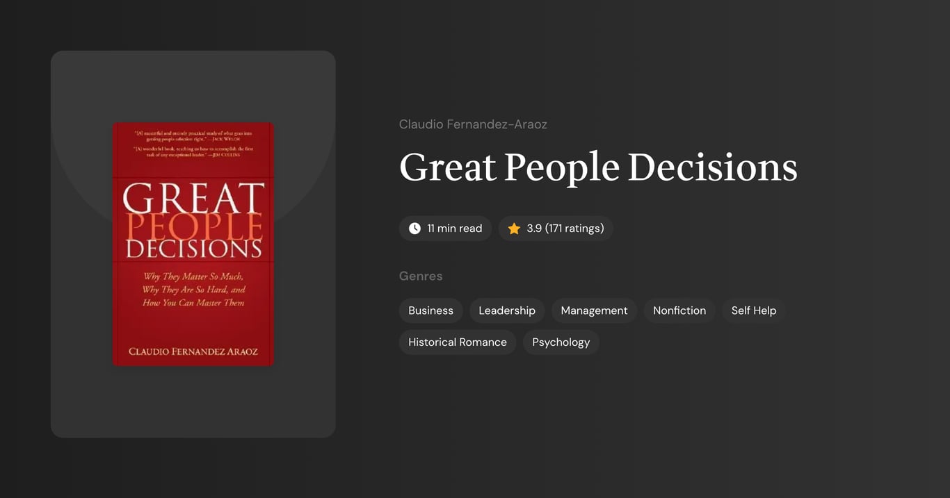 Great People Decisions Book Summary