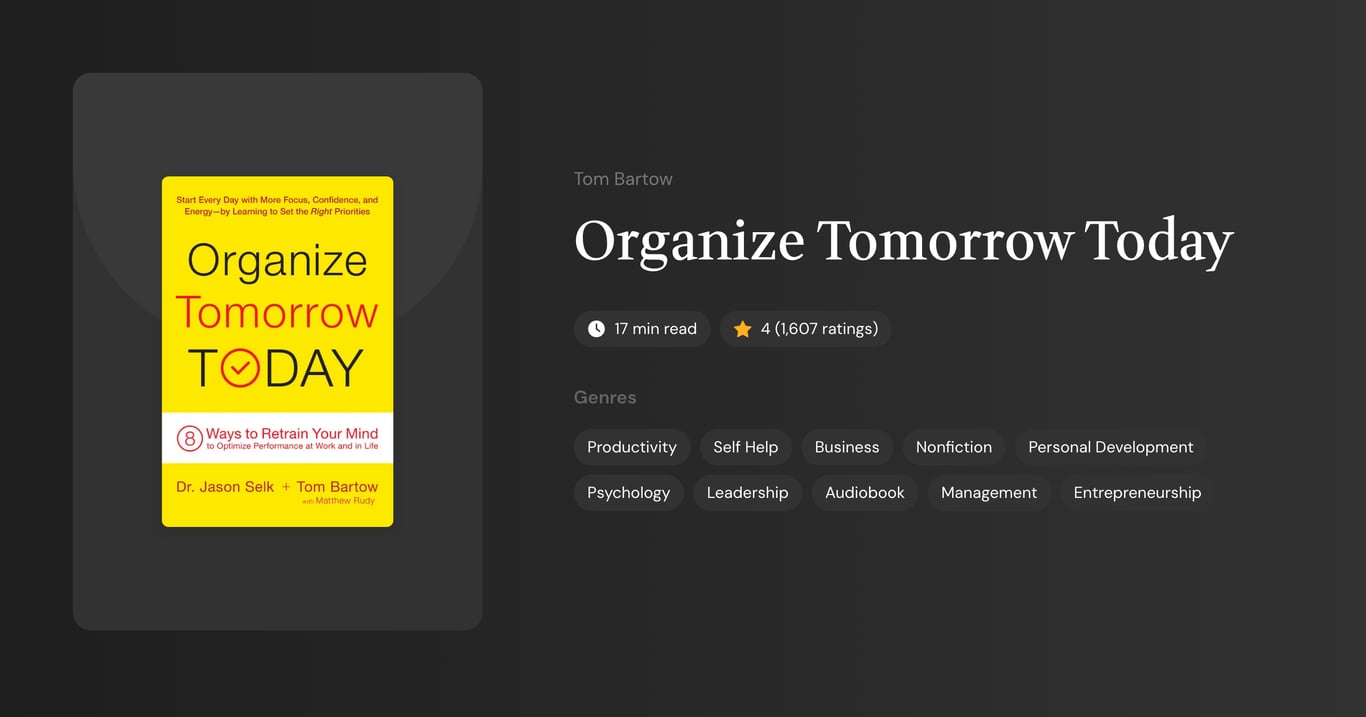 Organize Tomorrow Today Book Summary