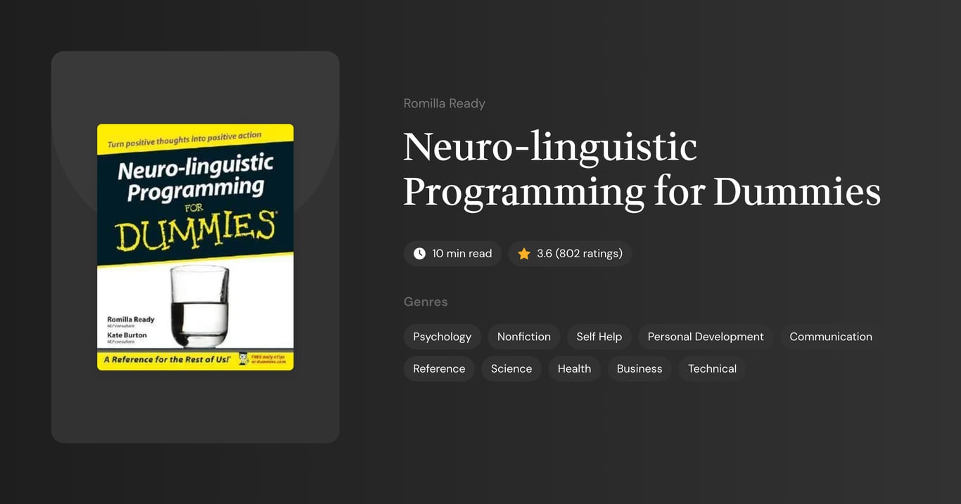 Neuro-linguistic Programming for Dummies Book Summary