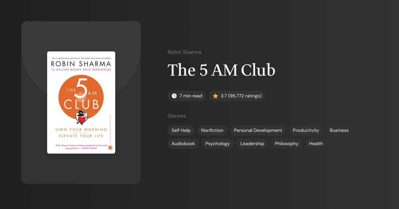 The 5 AM Club Book Summary