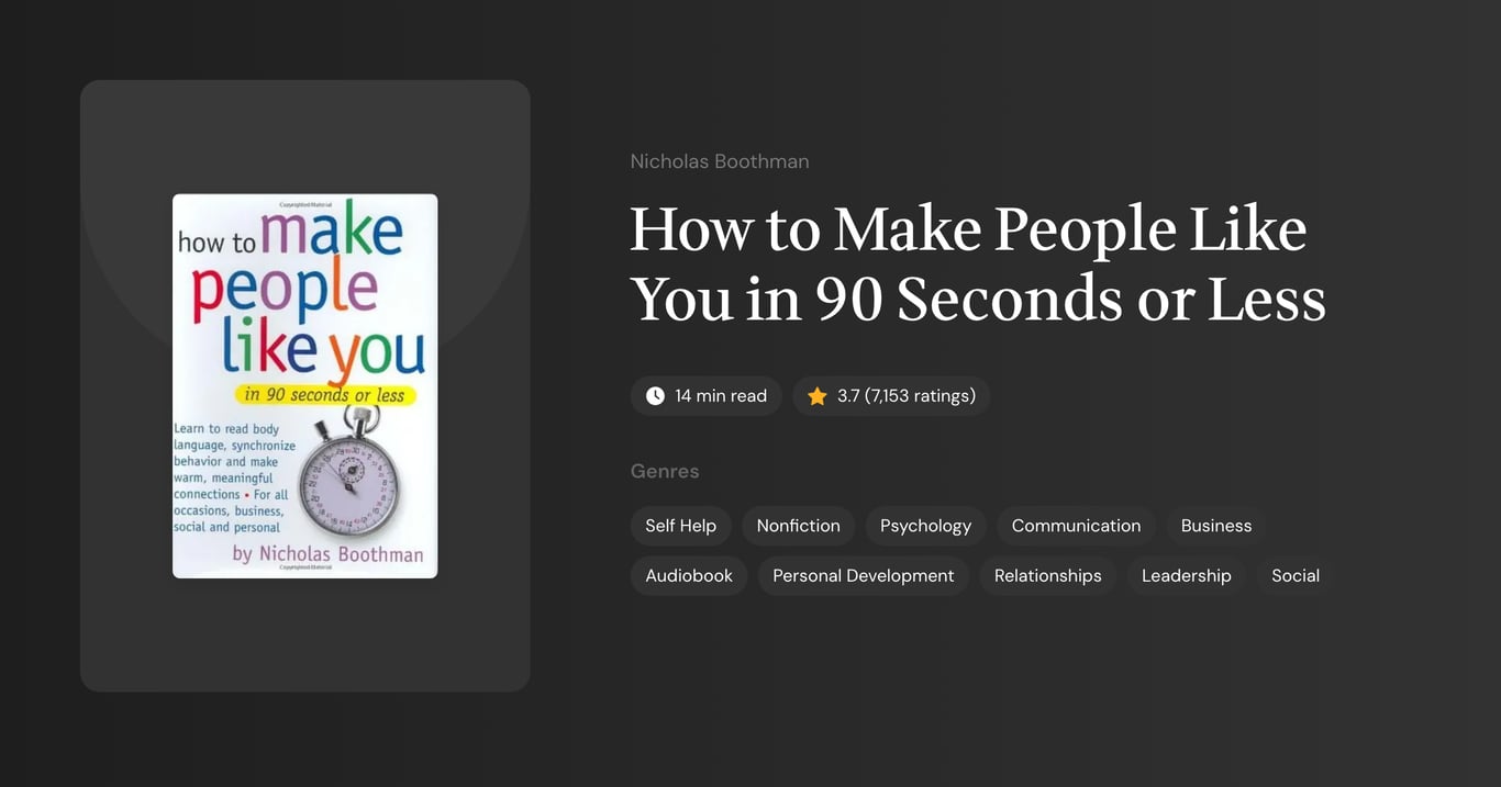 How to Make People Like You in 90 Seconds or Less Book Summary