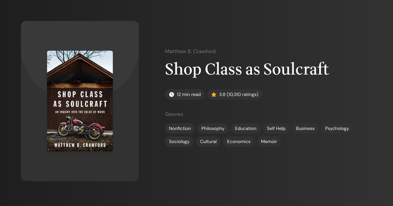 Shop Class as Soulcraft Book Summary