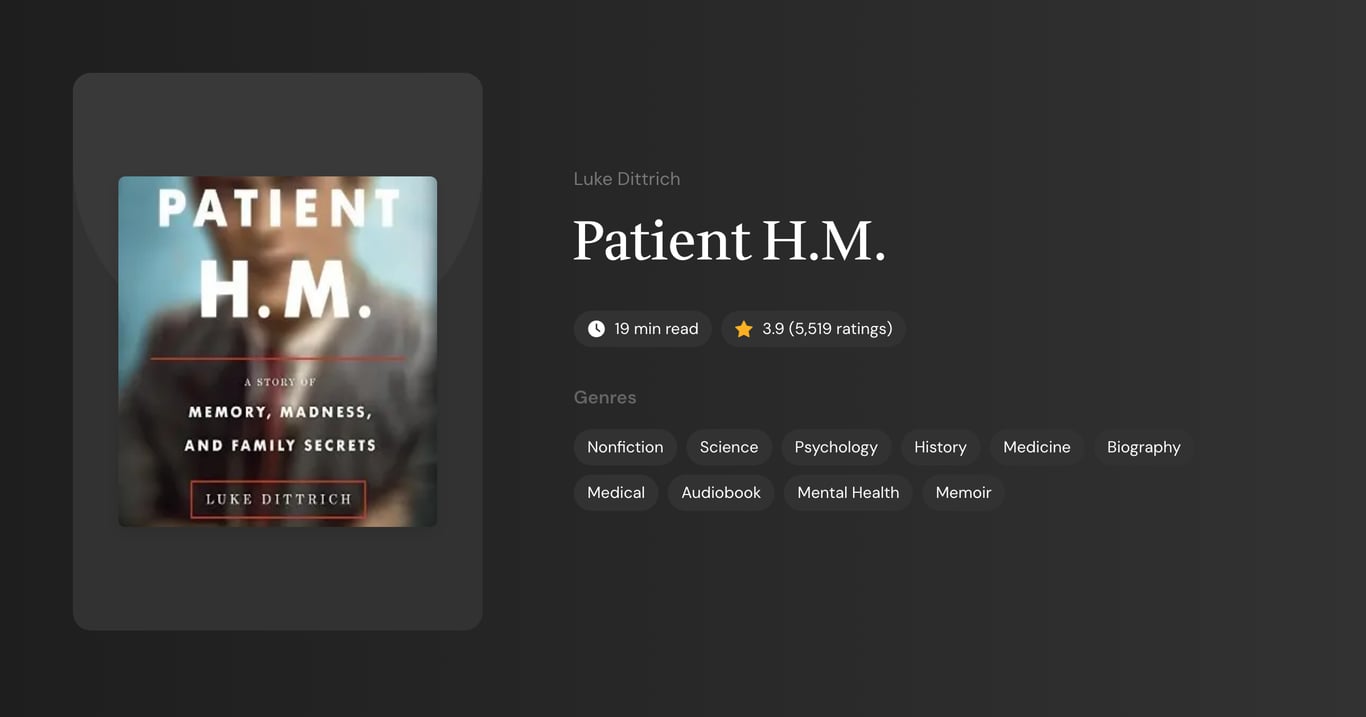 Patient H.M. Book Summary