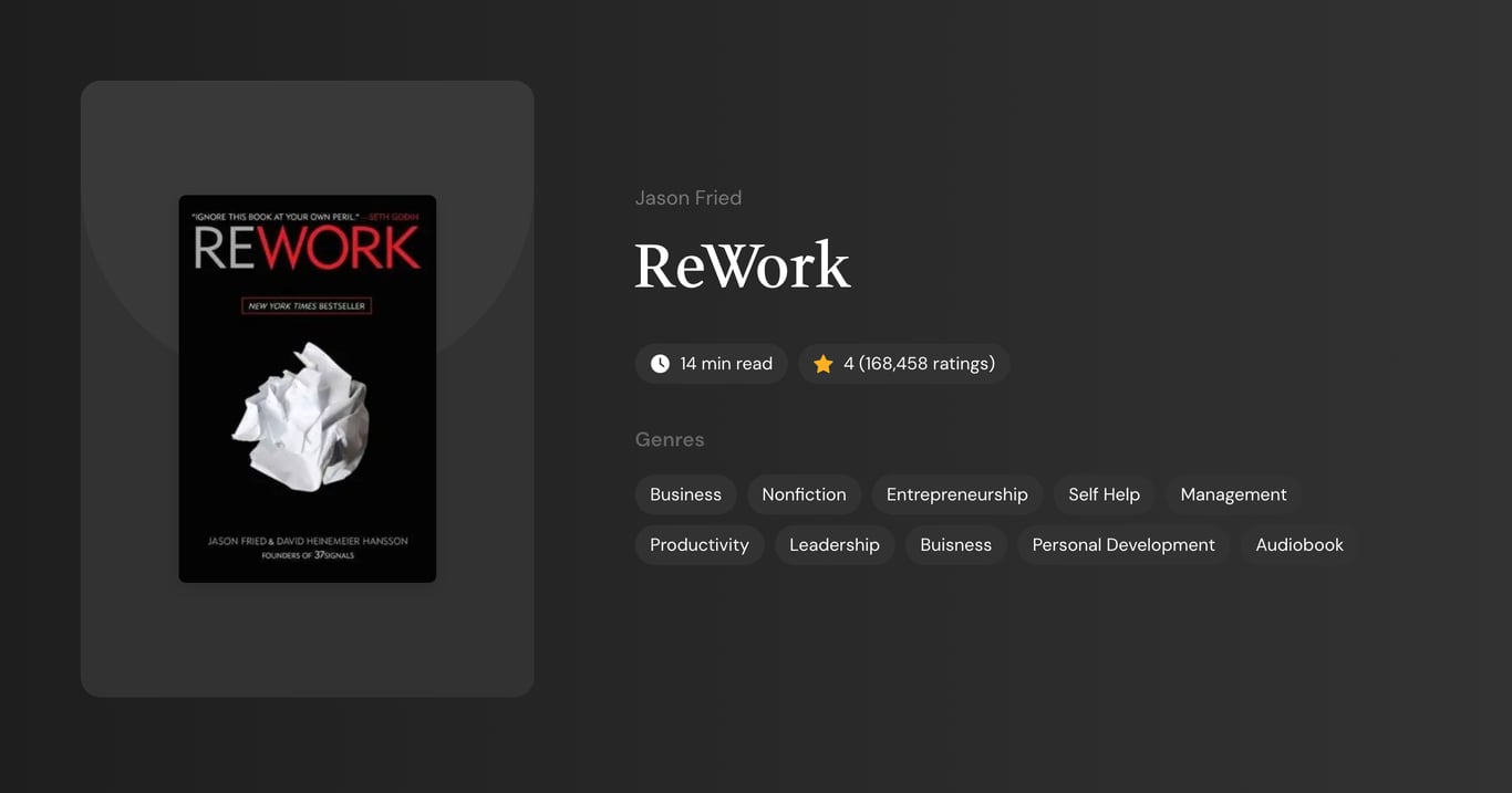ReWork Book Summary