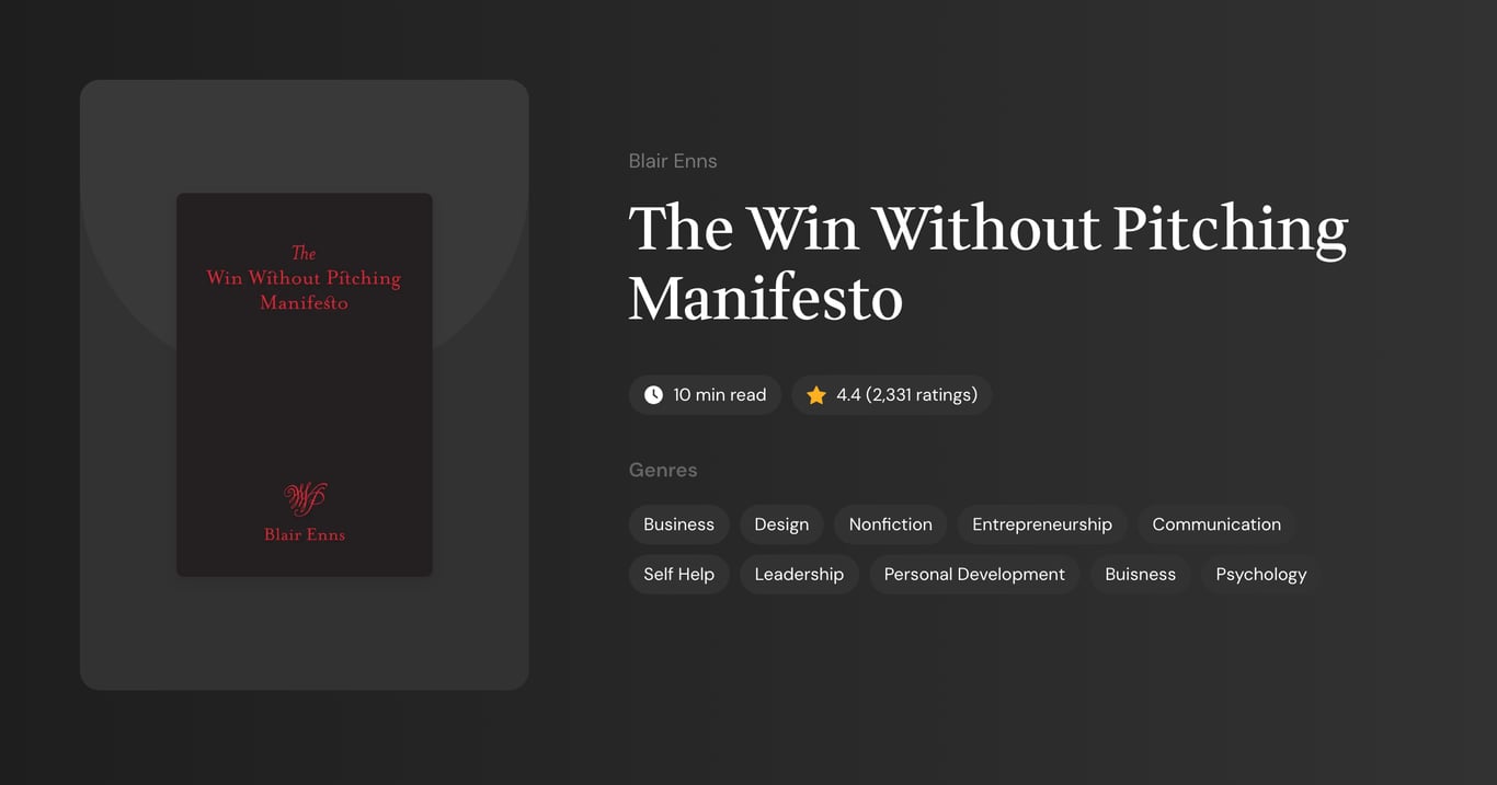 The Win Without Pitching Manifesto Book Summary