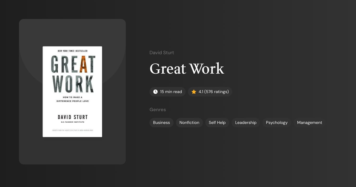 Great Work Book Summary