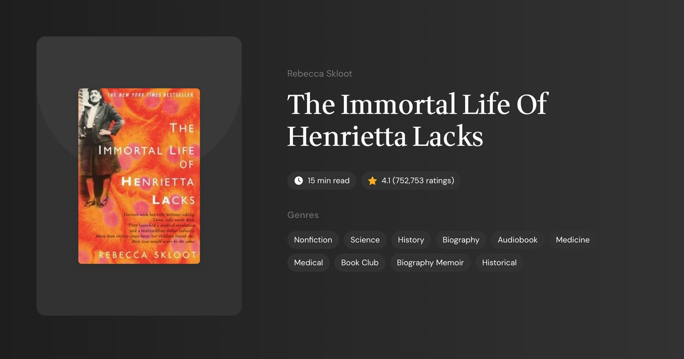 The Immortal Life Of Henrietta Lacks Book Summary